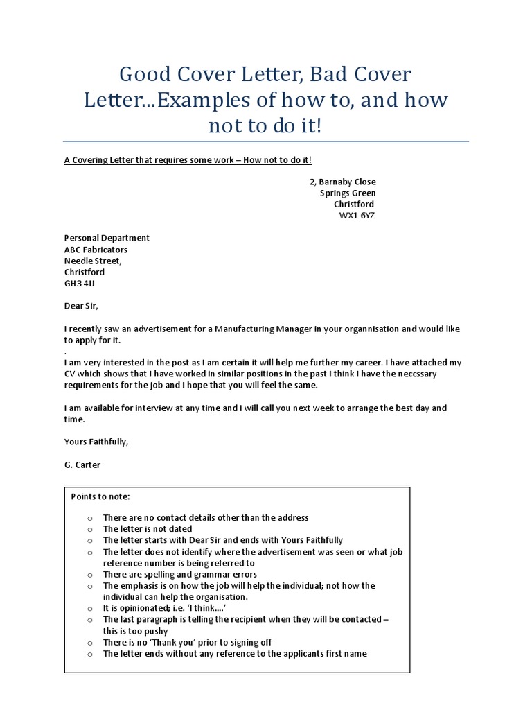Good vs. Bad Cover Letter Examples | PDF | Advertising | Communication