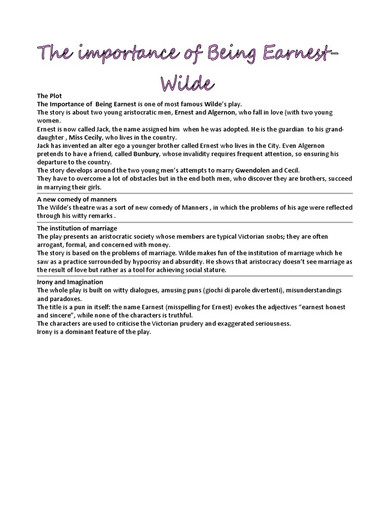 The Importance of Being Earnest Summary | PDF | Classics