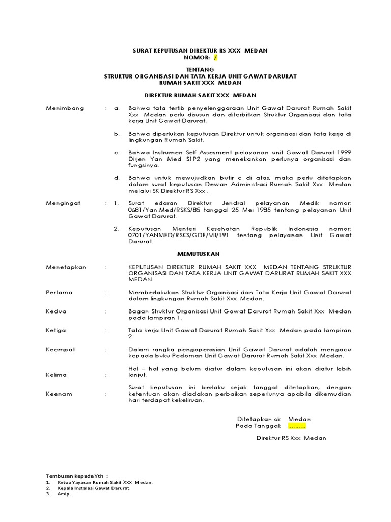 SK Direktur Tentang Struktur Dan Tata Kerja UGD | PDF