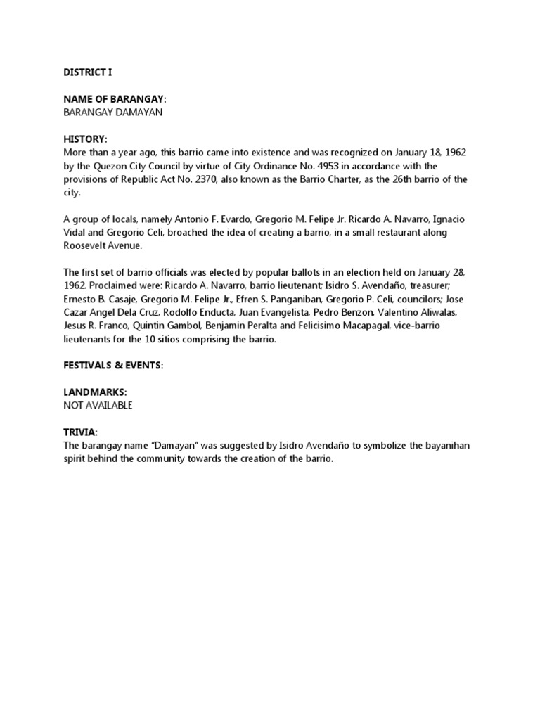 DISTRICT 1 - Damayan and Nayong Kanluran | PDF