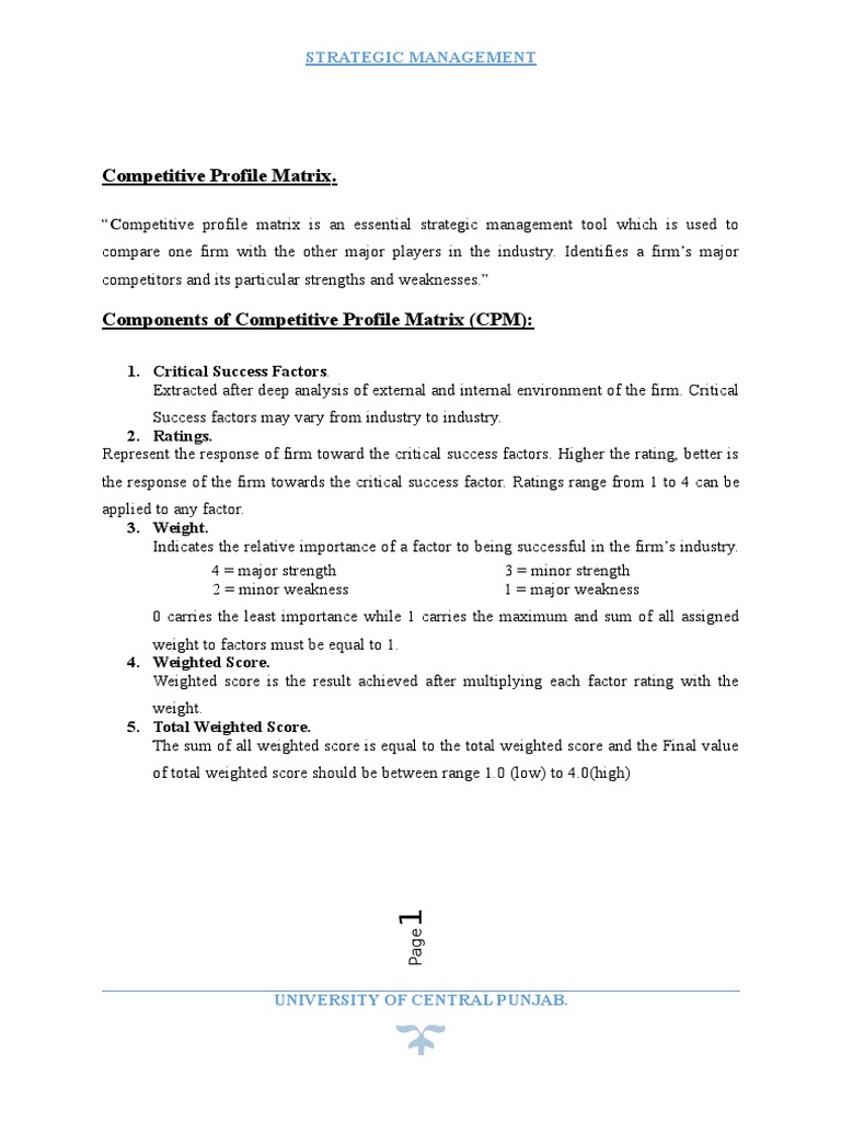 Assignment No 1 Competitive Profile Matrix | PDF