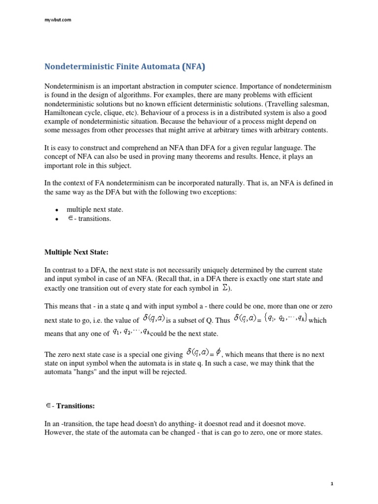 Nondeterministic Finite Automata (NFA) : Multiple Next State | PDF | Discrete Mathematics ...