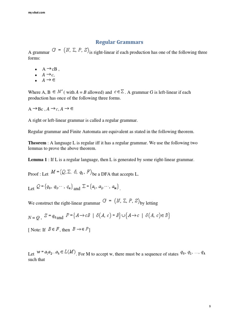 Regular Grammars: Theorem: A Language L Is Regular Iff It Has A Regular ...