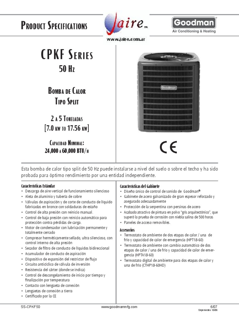 Goodman CPKF Espanol | PDF | Termostato | Ingeniería de Edificación
