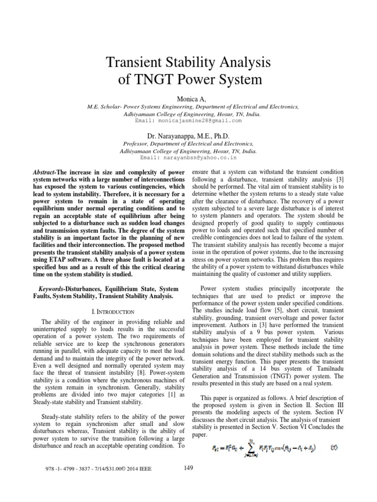 Transient Stability Analysis | PDF | Electric Power System | Steady State