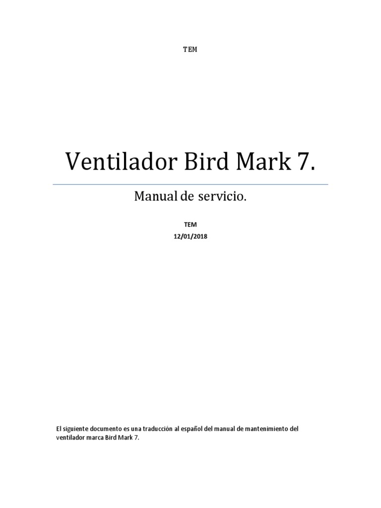 Manual de Servicio Ventilador Bird Mark 7 | PDF | Tecnología