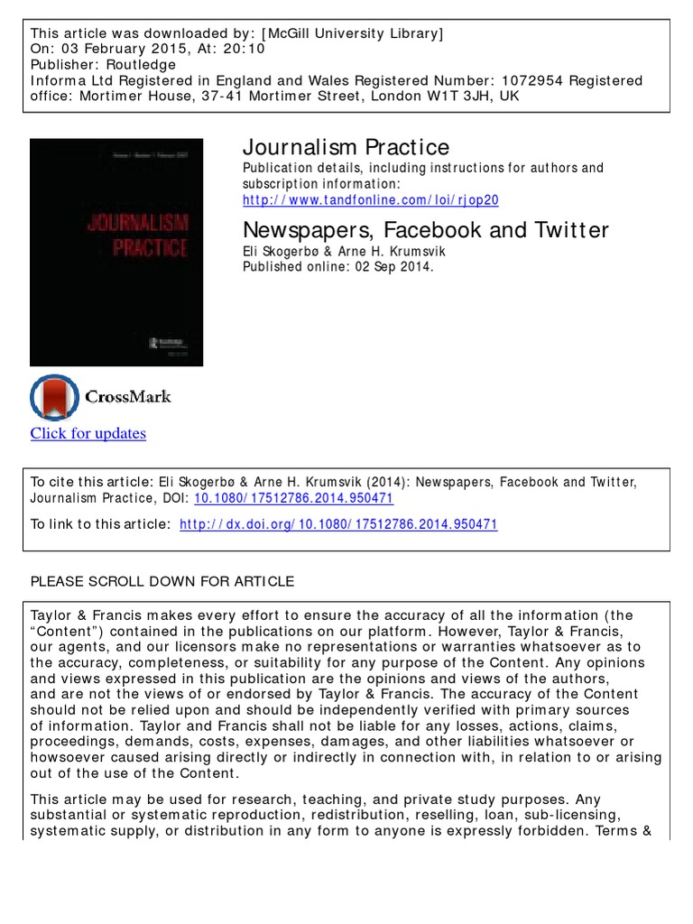 Journalism Practice: Click For Updates | PDF | News Media | Social Media