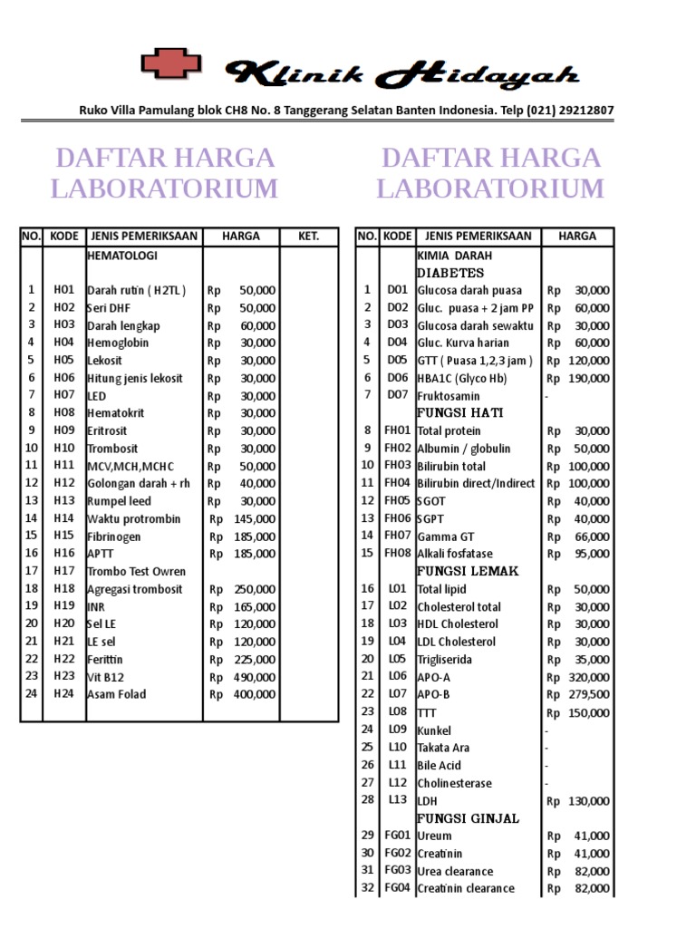 Daftar Harga Lab | PDF