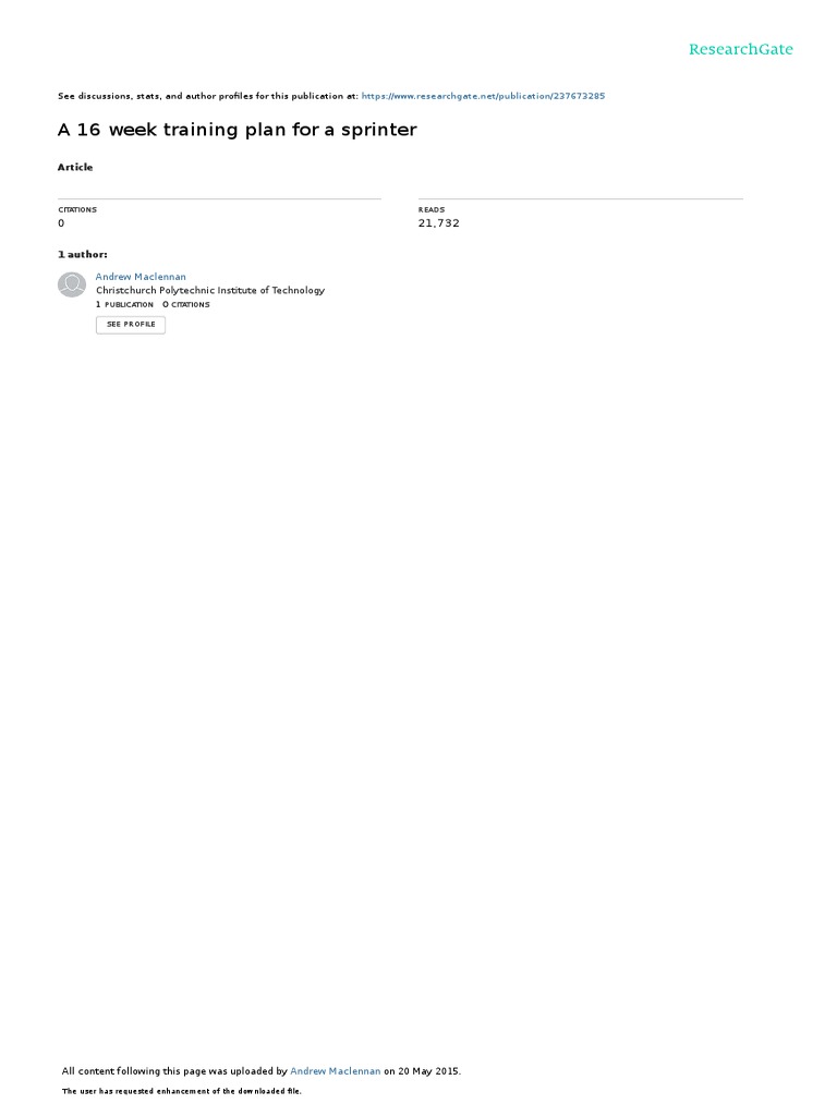 A 16 Week Training Plan For A Sprinter | PDF | Strength Training | Running