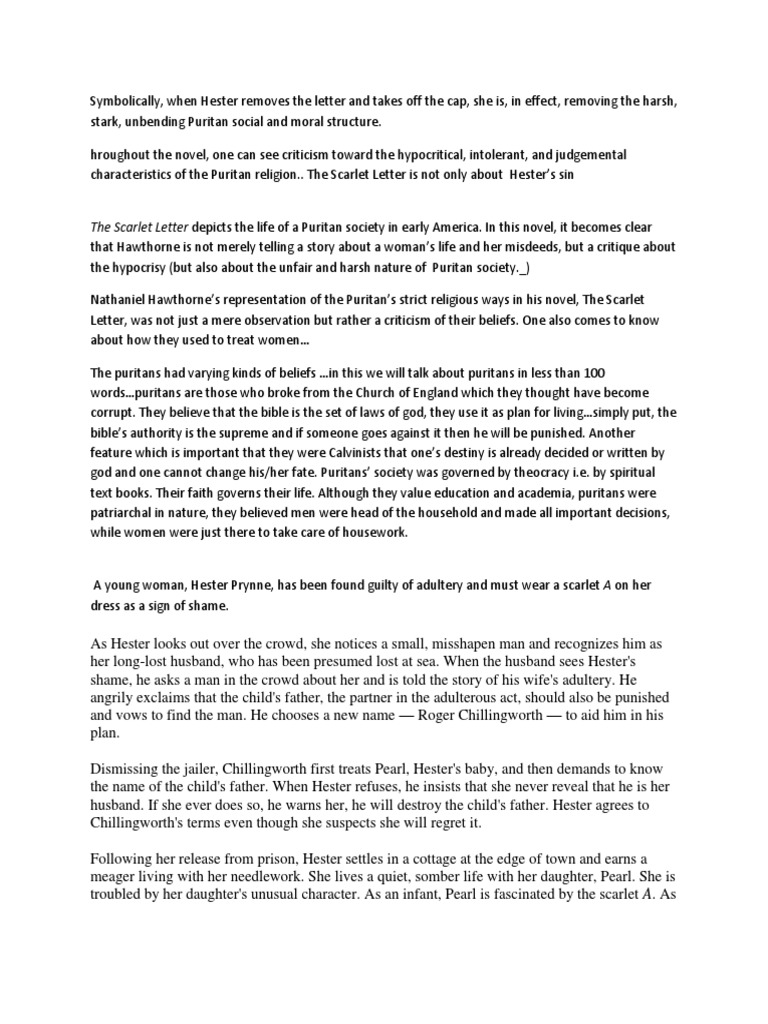 The Scarlet Letter Depicts The Life of A Puritan Society in Early ...