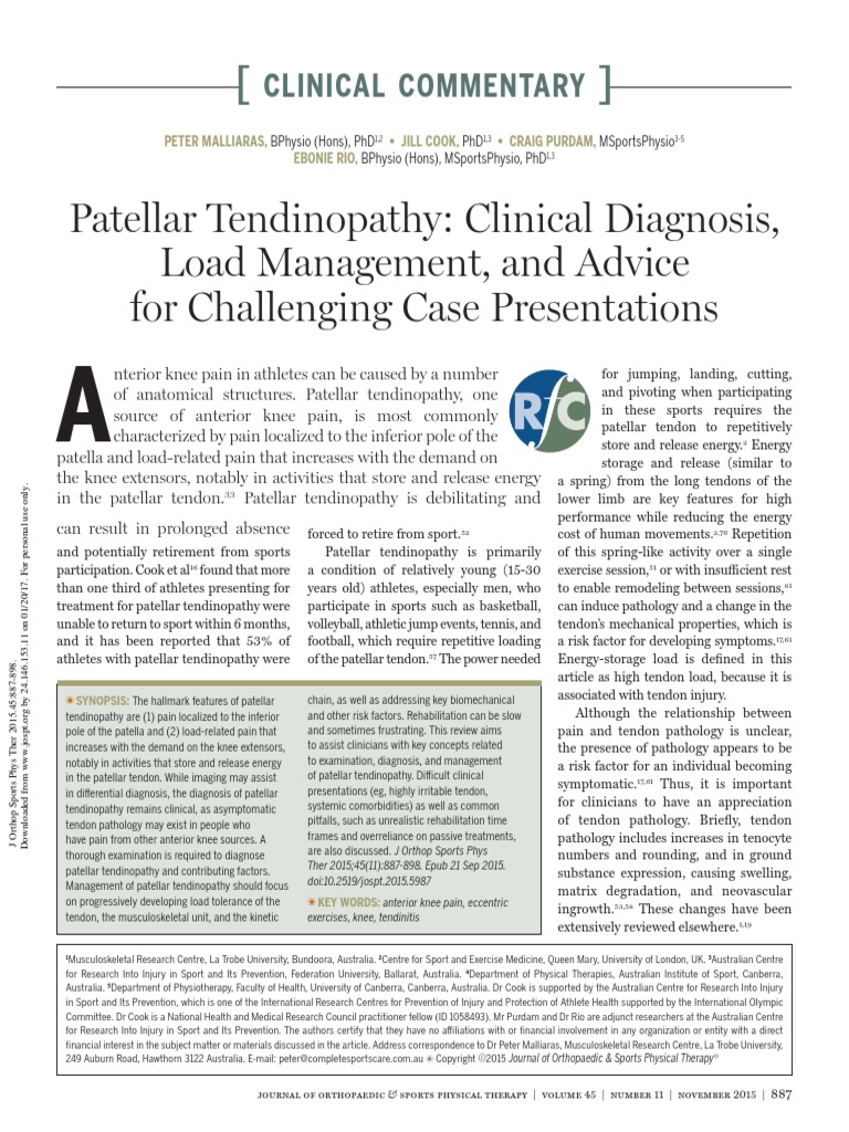 Patellar Tendinopathy - Clinical Diagnosis, Load Management, and Advice ...