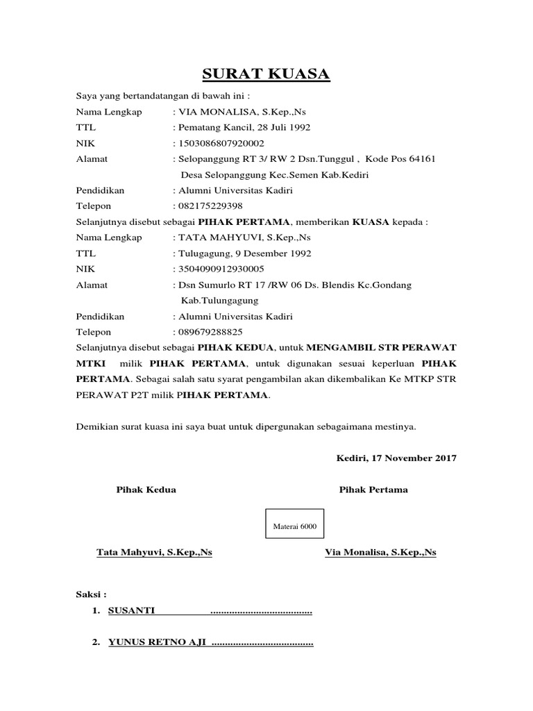 Contoh Surat Kuasa Pengambilan STR | PDF