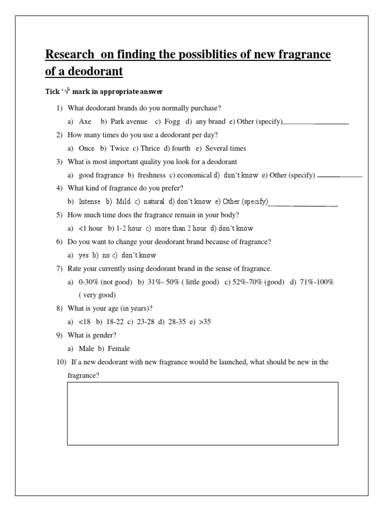 Deodorant Fragrance Research Survey | PDF
