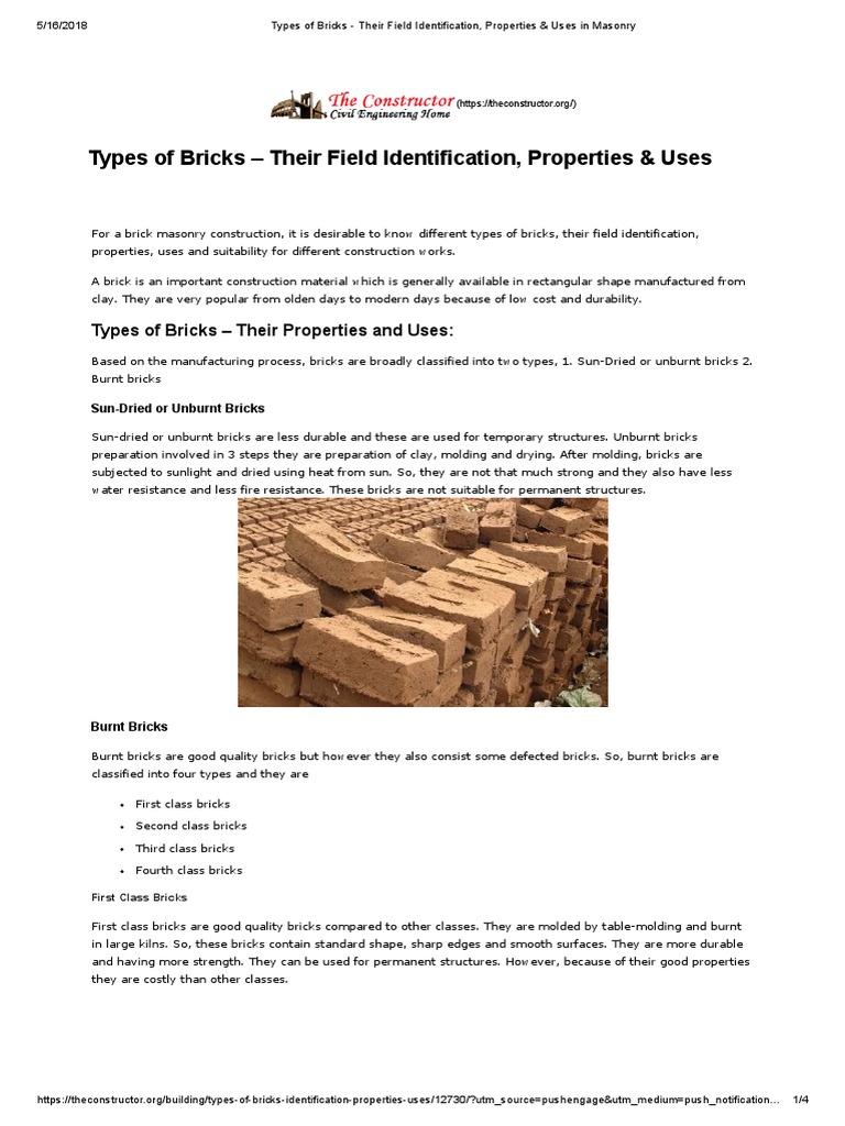 Classification and Properties of Bricks | PDF | Brick | Masonry