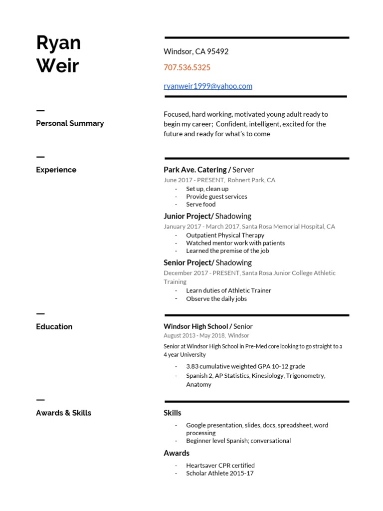 Ryan Weir: Personal Summary | PDF