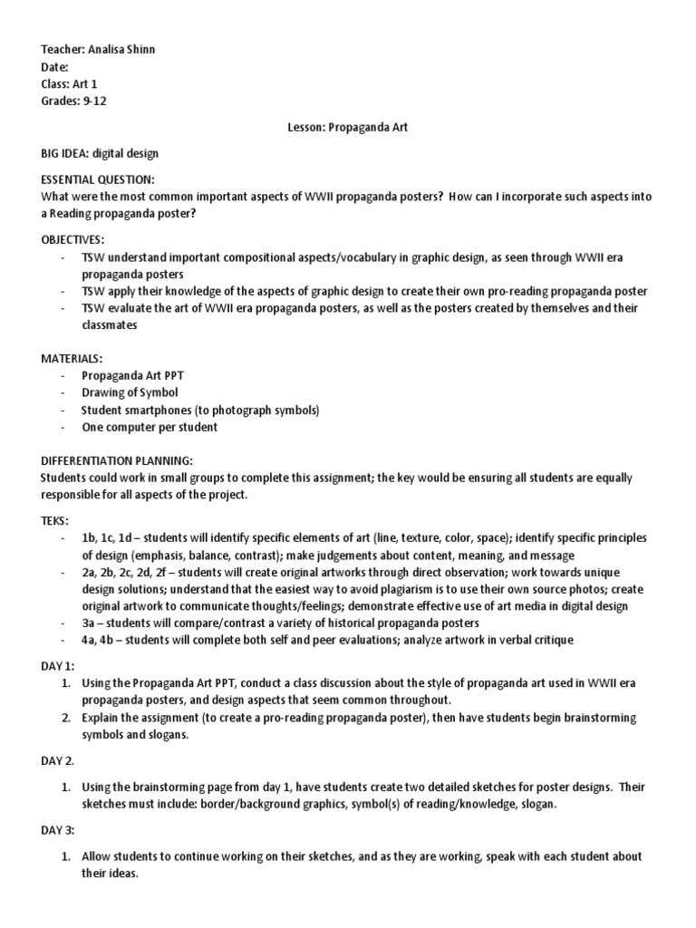 Propaganda Art Lesson Plan | PDF | Graphic Design | Graphics