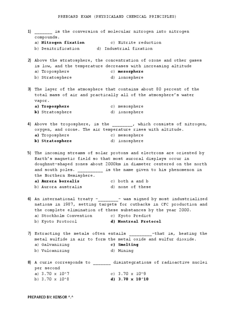 Chemistry Exam Prep Questions | PDF | Atmosphere Of Earth | Alkene