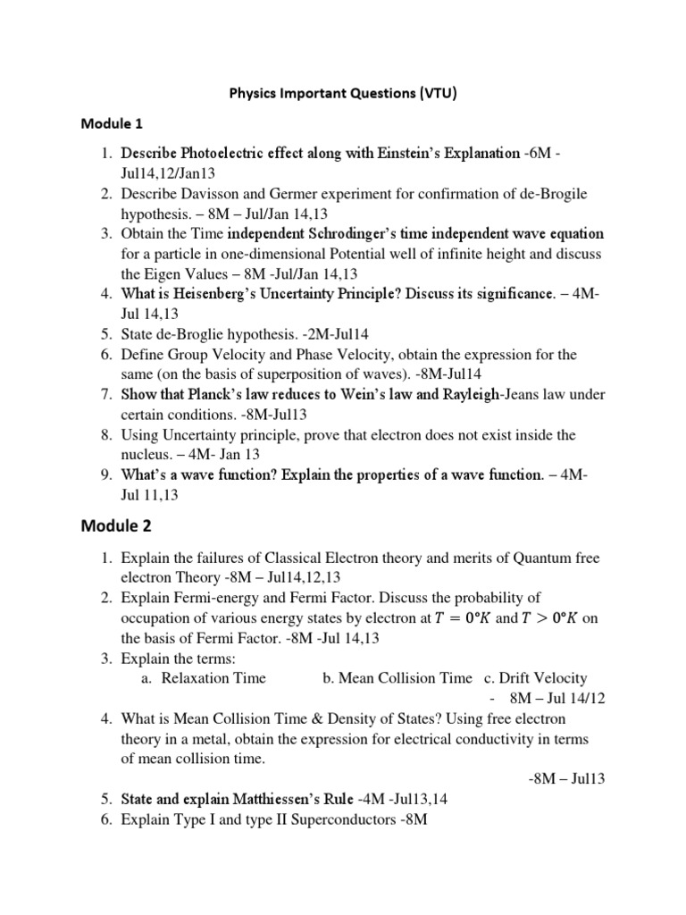 Physics VTU Important Questions (Module Wise) | Download Free PDF ...