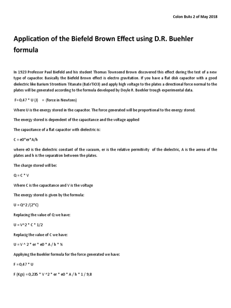 Aplication of the Biefeld Brown Effect 2018 | Dielectric | Capacitor