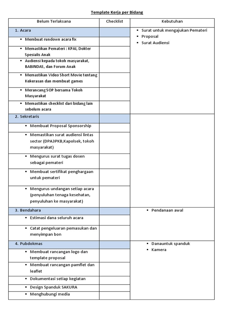 Checklist Kerja Kepanitiaan | PDF