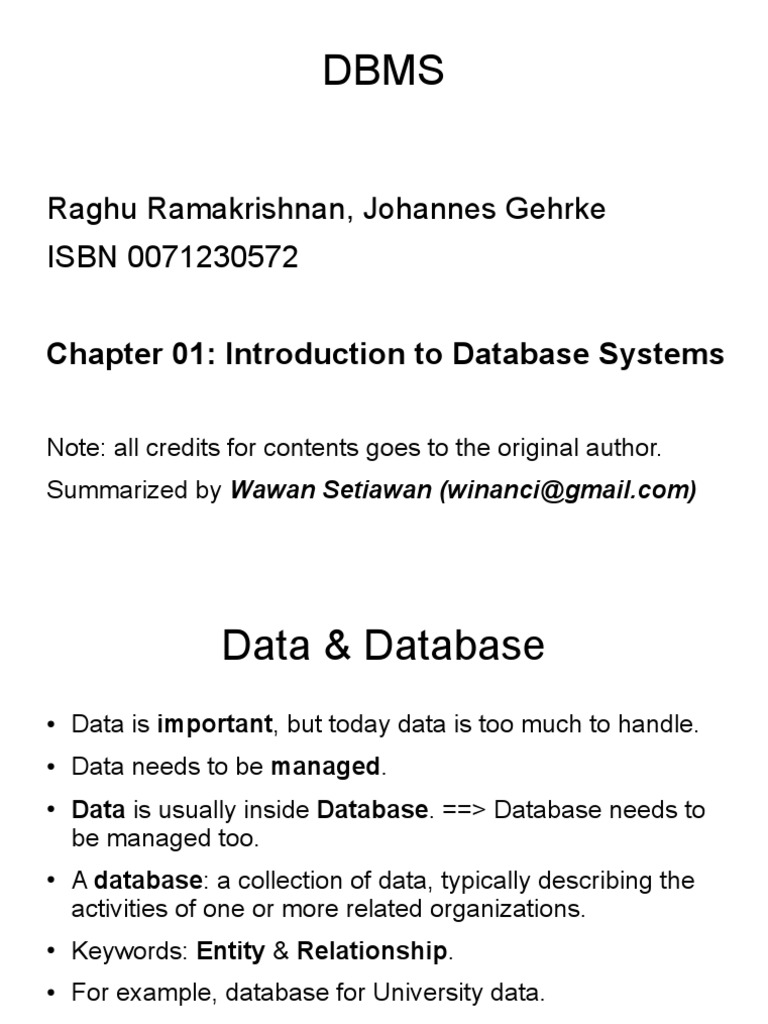 ISBN 0071230572 DBMS Chapter01 | PDF | Database Transaction | Data Model