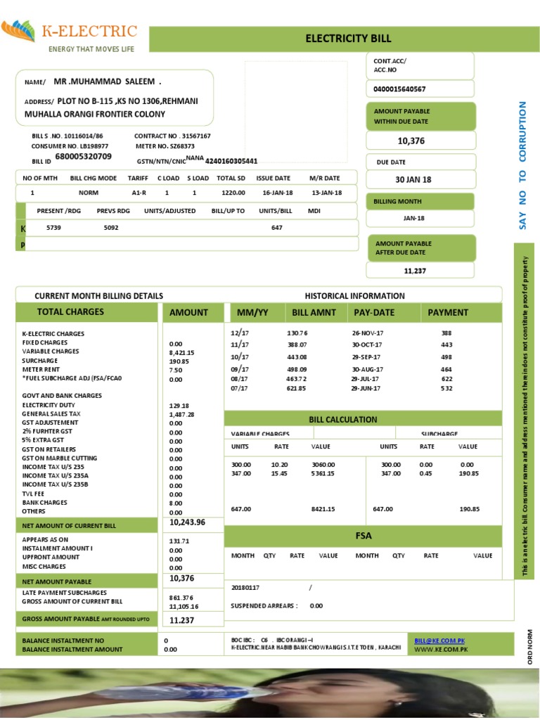 K-Electric Bill for January 2018 | PDF | Value Added Tax | Services ...