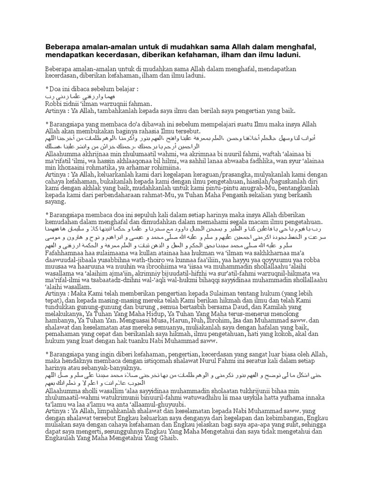 Doa Sebelum Dan Sesudah Belajar | PDF