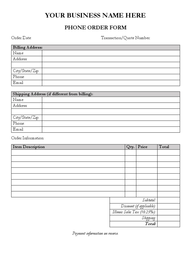 Retail Phone Order Form | PDF | Point Of Sale | Payments