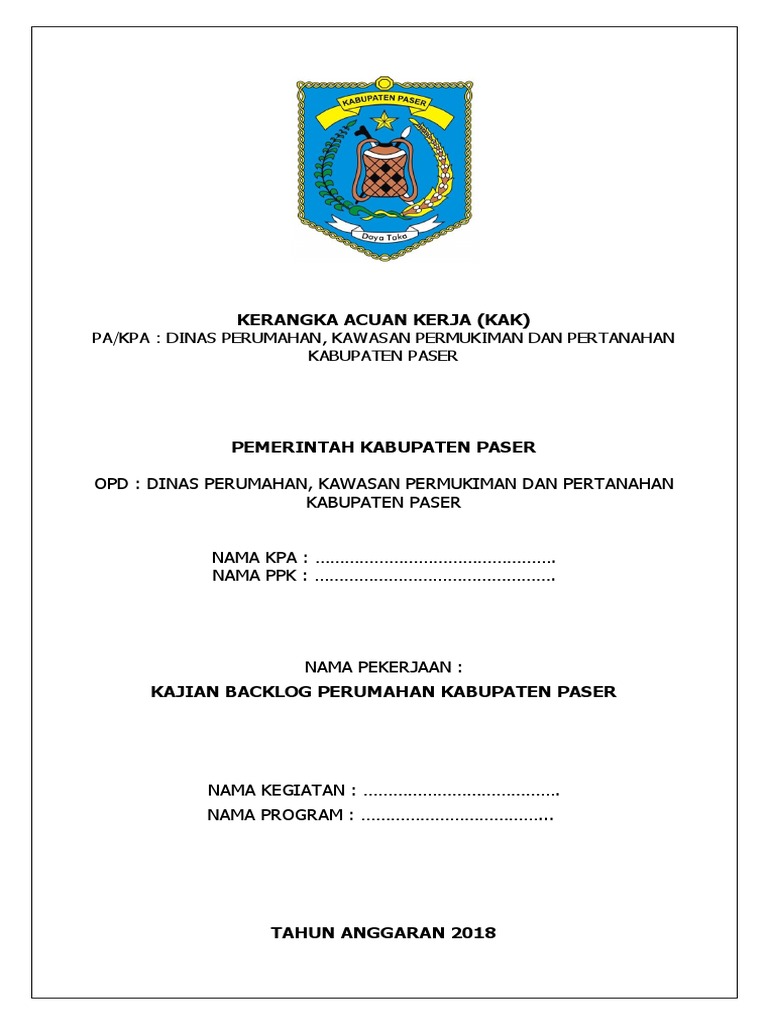 Kak Kajian Backlog Perumahan Kabupaten Paser | PDF