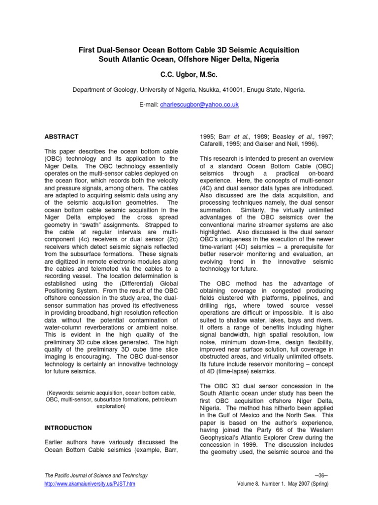 Dual-Sensor OBC 3D Seismic Survey Offshore Nigeria | PDF | Reflection ...
