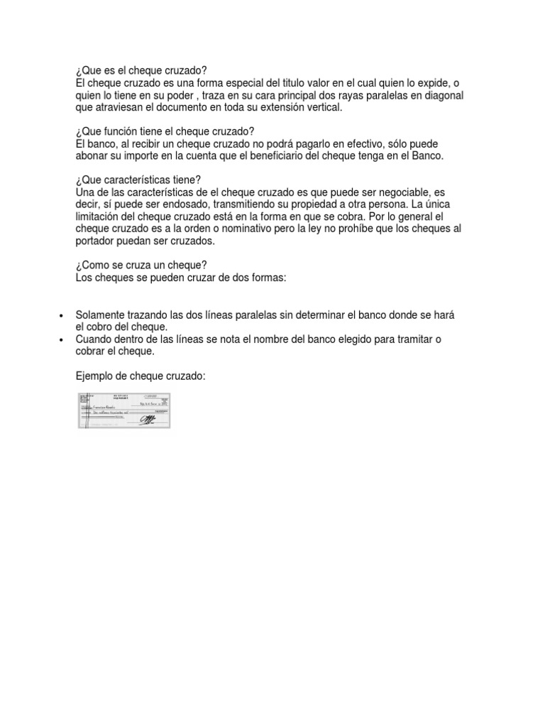 Qué es y cómo cruzar un cheque | PDF | Cheque | Servicios financieros