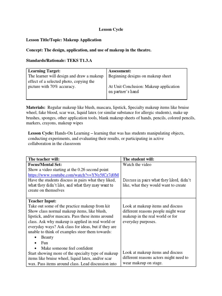 Makeup Lesson Plan | PDF | Cosmetics | Lesson Plan