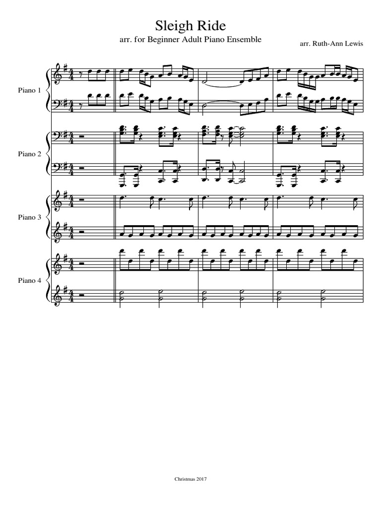 Sleigh Ride for Beginner Piano Ensemble | PDF | Organology | Elementary ...