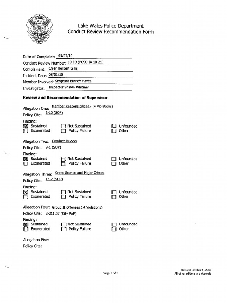 Police Department Internal Investigation