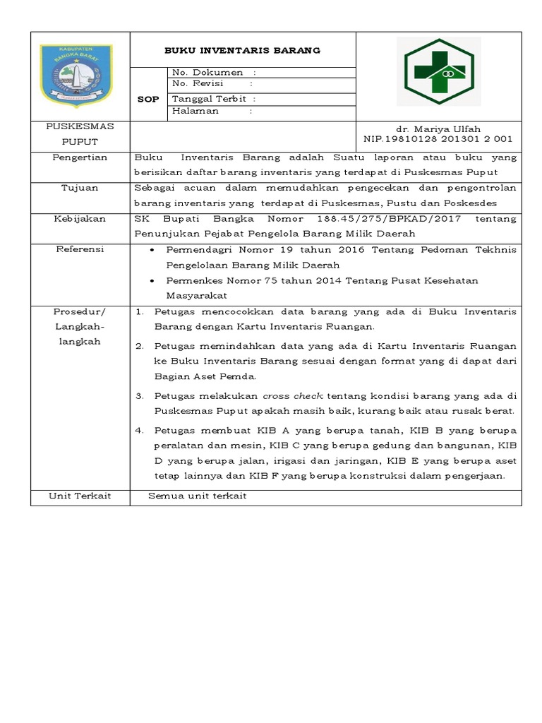 SOP Inventaris Barang Puskesmas Puput | PDF