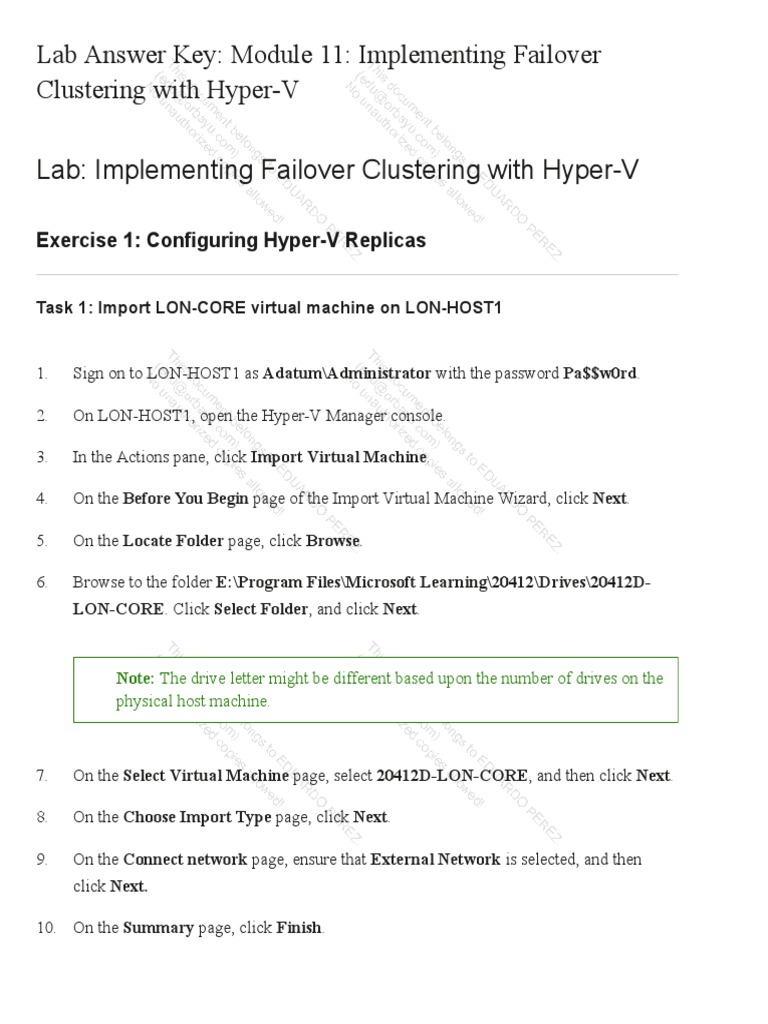 Lab Answer Key - Module 11 - Implementing Failover Clustering With Hyper-V | PDF | Hyper V ...
