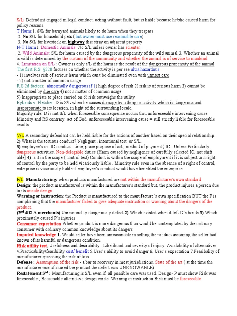 Cheat Sheet Tort | PDF | Tort | Negligence