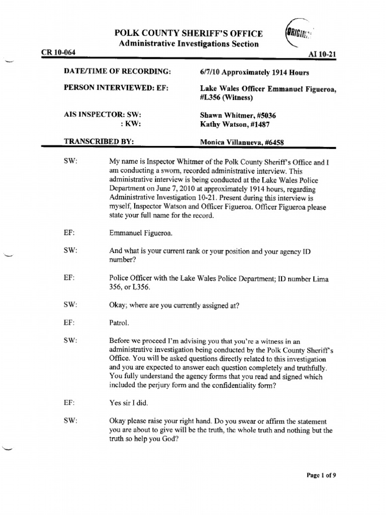Sheriff's Office Interviews | PDF | Inspector | Police Officer
