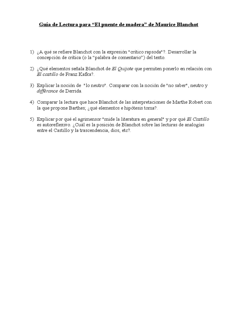 Guía de Lectura - Blanchot | PDF