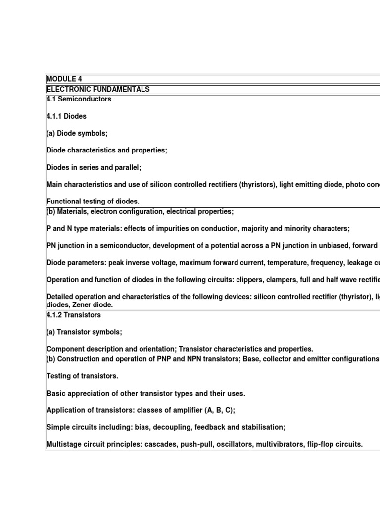EASA Module 4 Syllabus | PDF | Diode | Electronic Circuits
