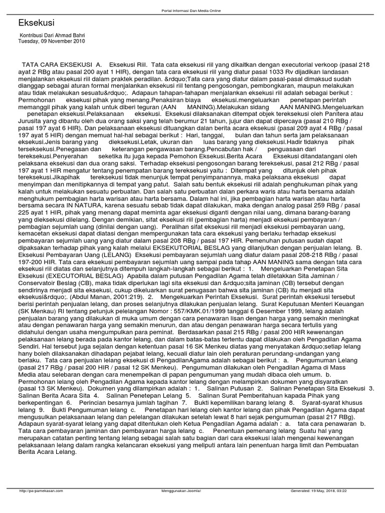 Eksekusi: Kontribusi Dari Ahmad Bahri Tuesday, 09 November 2010 | PDF