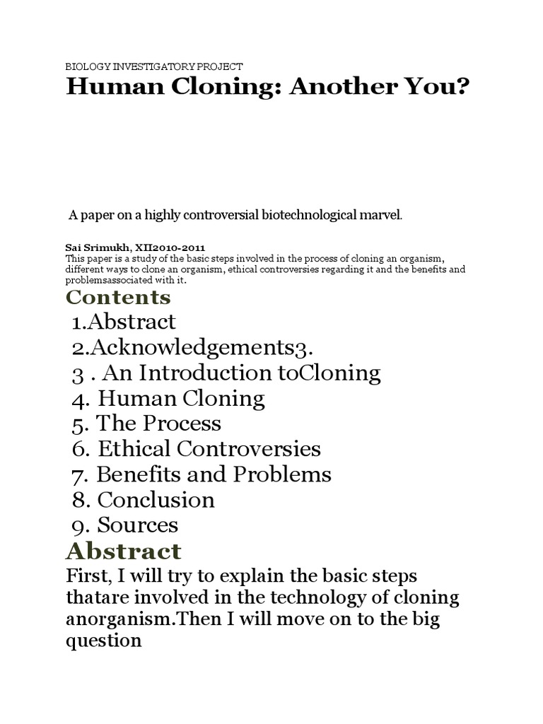 Human Cloning: Pros, Cons, and Ethics | PDF | Cloning | Biological ...