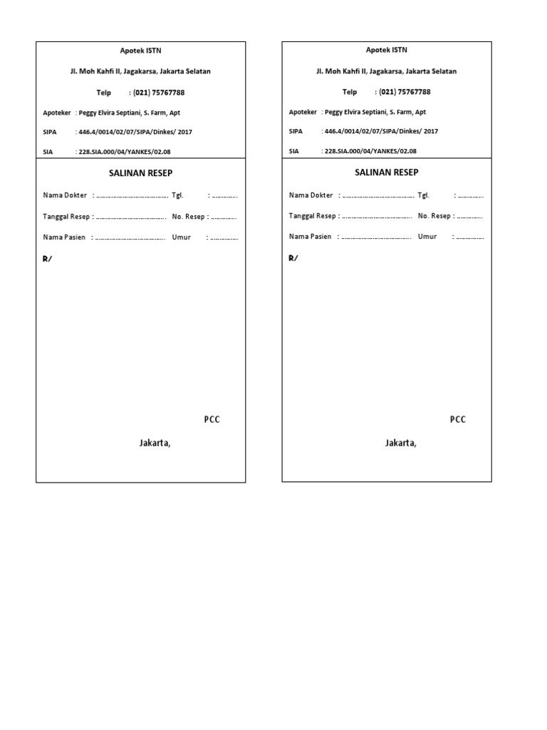 Format dan Contoh Copy Resep Medik | PDF