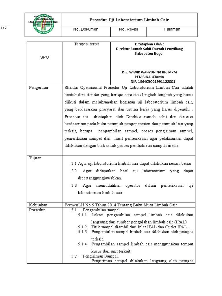 SPO Uji Limbah Cair | PDF