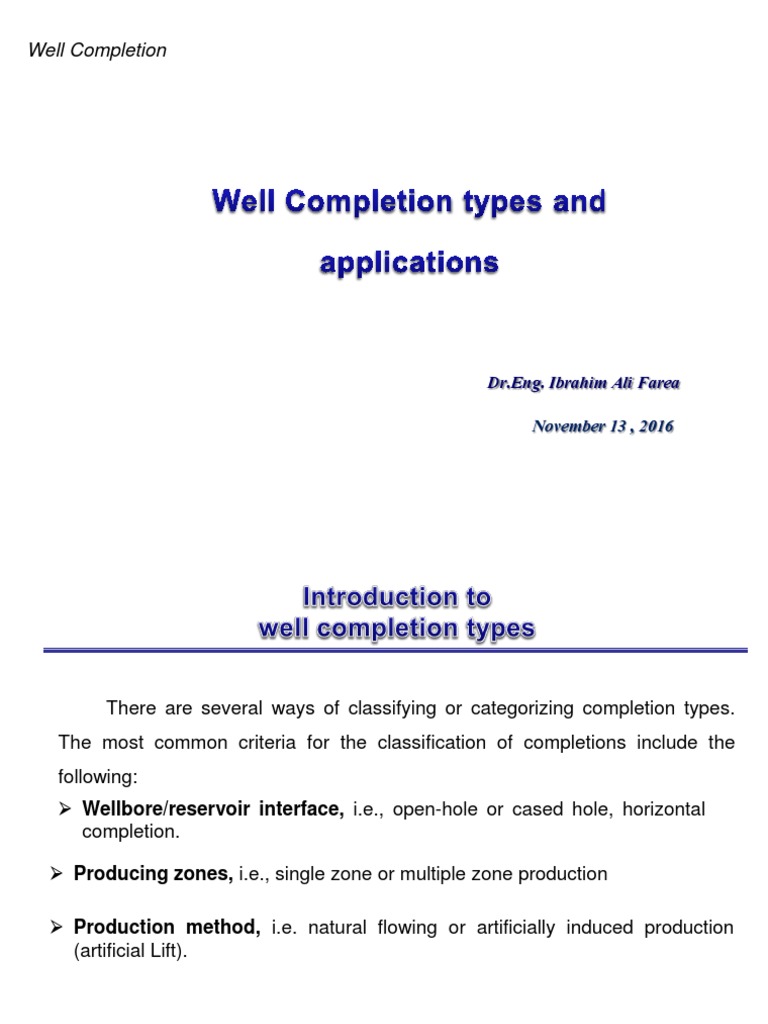 Well Completion Types and Applications | PDF | Casing (Borehole ...