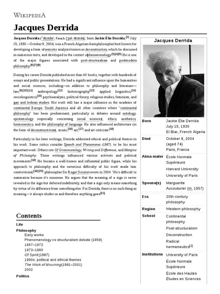 Jacques Derrida | PDF | Jacques Derrida | Deconstruccion