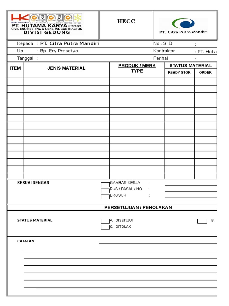 Contoh Persetujuan Material Proyek | PDF