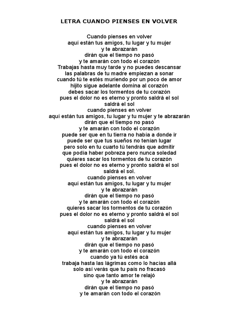 Letra Cuando Pienses en Volver | PDF | Ocio