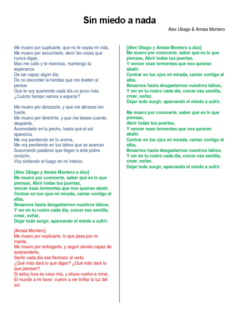 Sin miedo a nada: Letra de Álex Ubago y Amaia Montero | PDF | Ocio