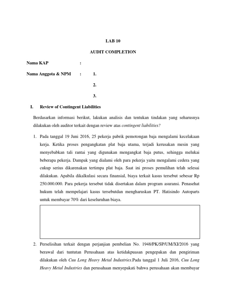 Lab 10. Audit of Completion | PDF | Financial Accounting | Investing